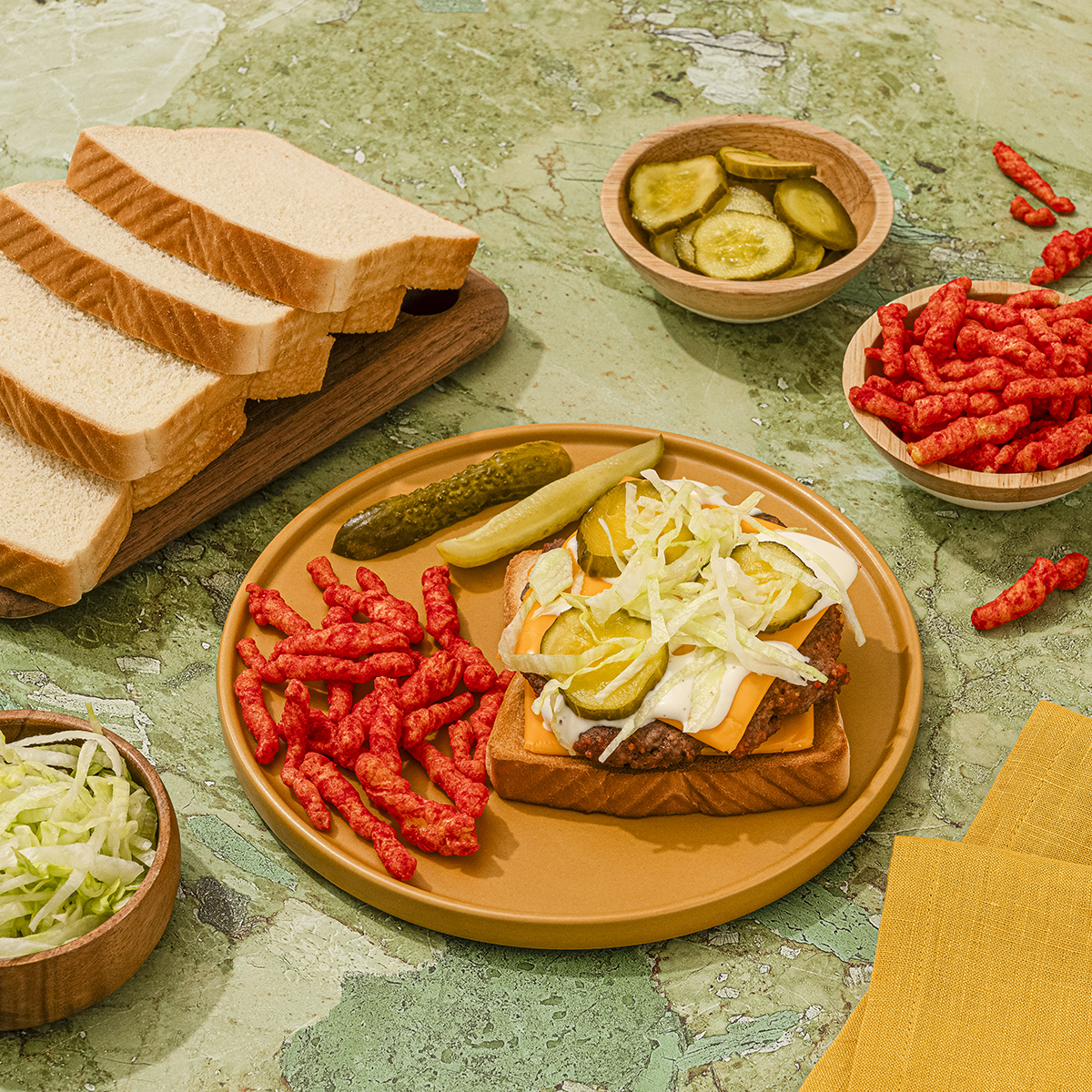 CHEETOS® FLAMIN' HOT® Dill Pickle Cheeseburger Toast | Cheetos